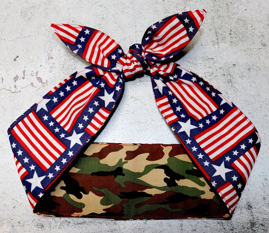 Headband Army Military Camo Head Scarf USA Flag Hair Wrap BOW - Etsy