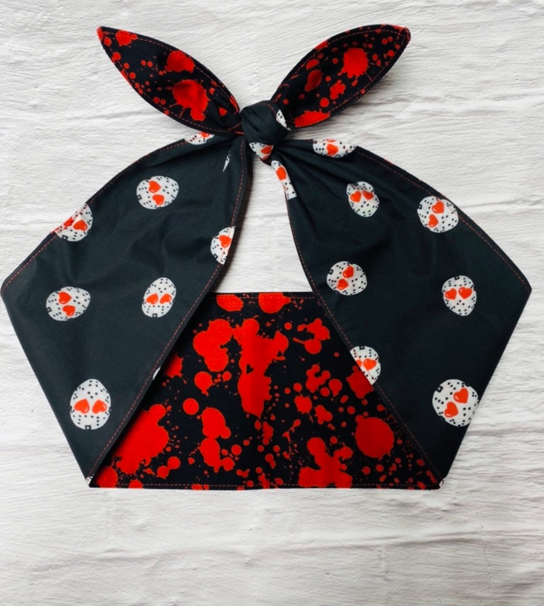 Black Blood Splatter Jason Voorhees Horror Head Scarf Headband Pinup ...