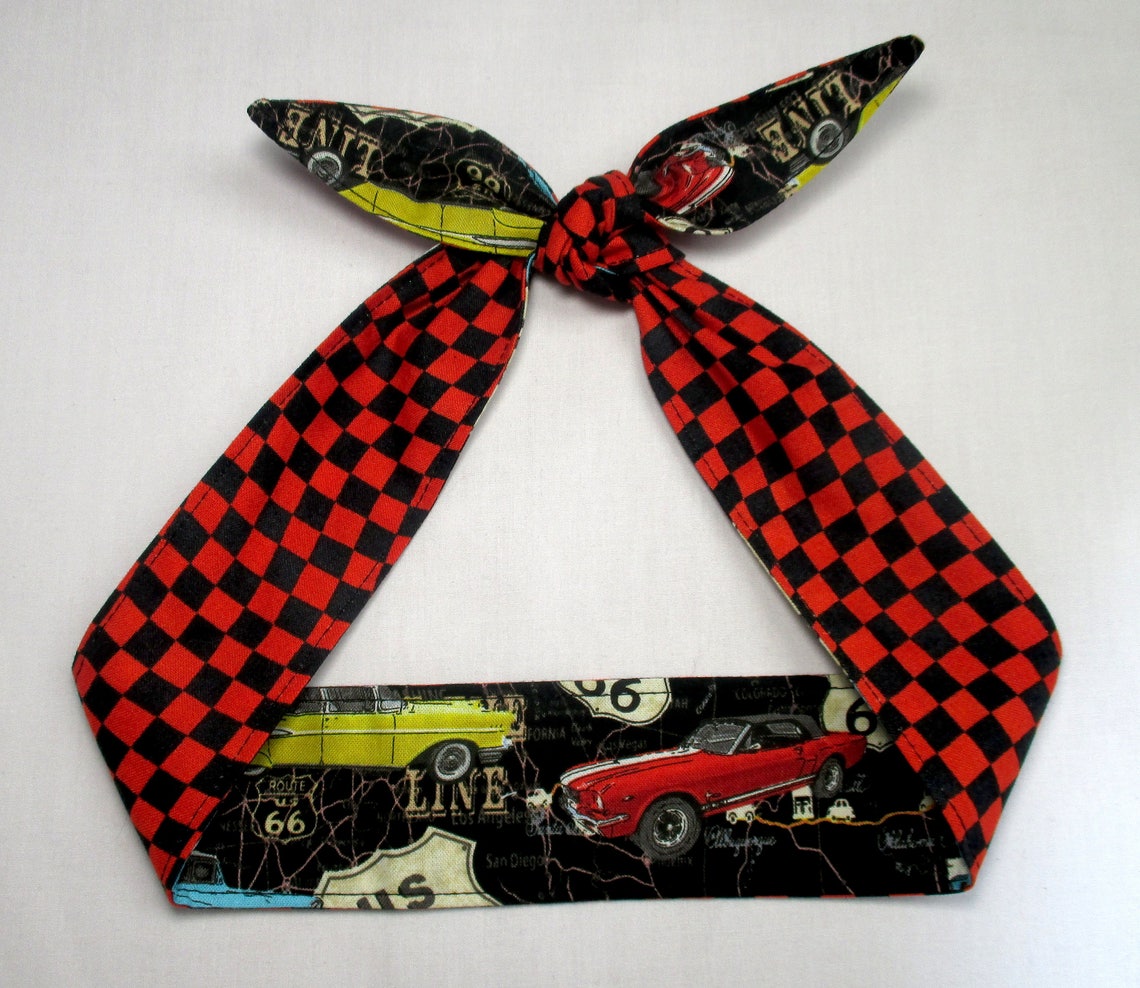 Rockabilly Pin-up Skinny Headband Hair Wrap Vintage Black Red | Etsy