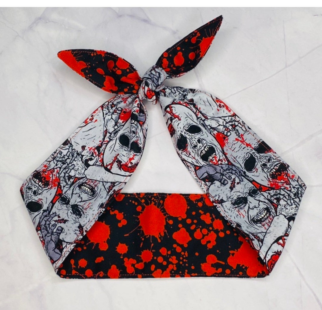 Reversible Blood Splatter Zombies Goth Head Scarf Headband Halloween ...