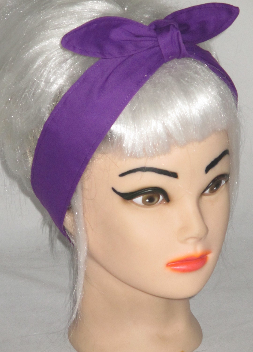 Skinny Narrow Purple Hair Wrap Tie Head Scarf Rockabilly Headscarf ...