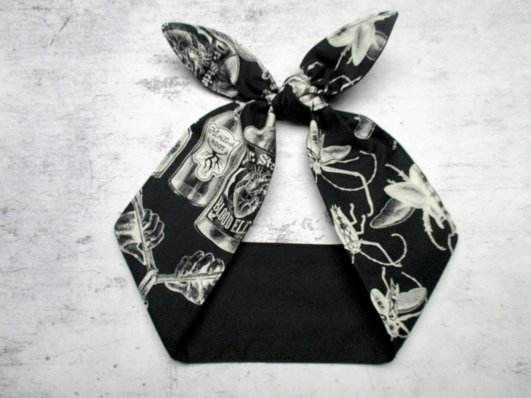 Headband Tie Black Magic Moth Skull Spider Goth Rockabilly Head Wrap ...