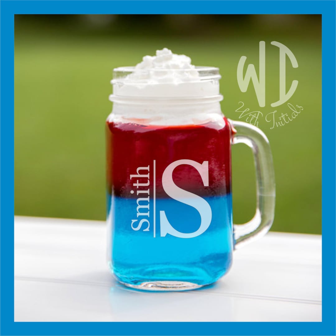Custom Initial and Name Design, Laser Engraved, Mason Jar, Drinking Jar ...
