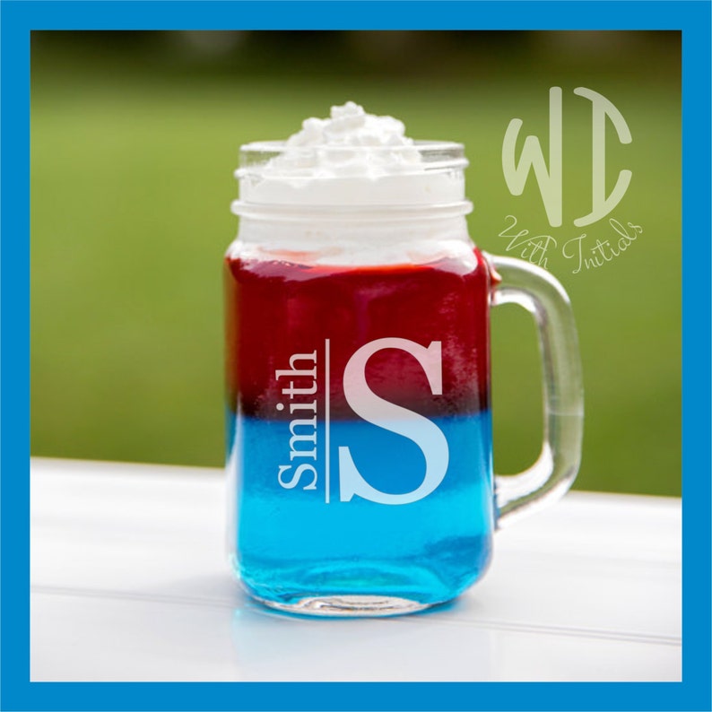 Custom Initial and Name Design, Laser Engraved, Mason Jar, Drinking Jar ...