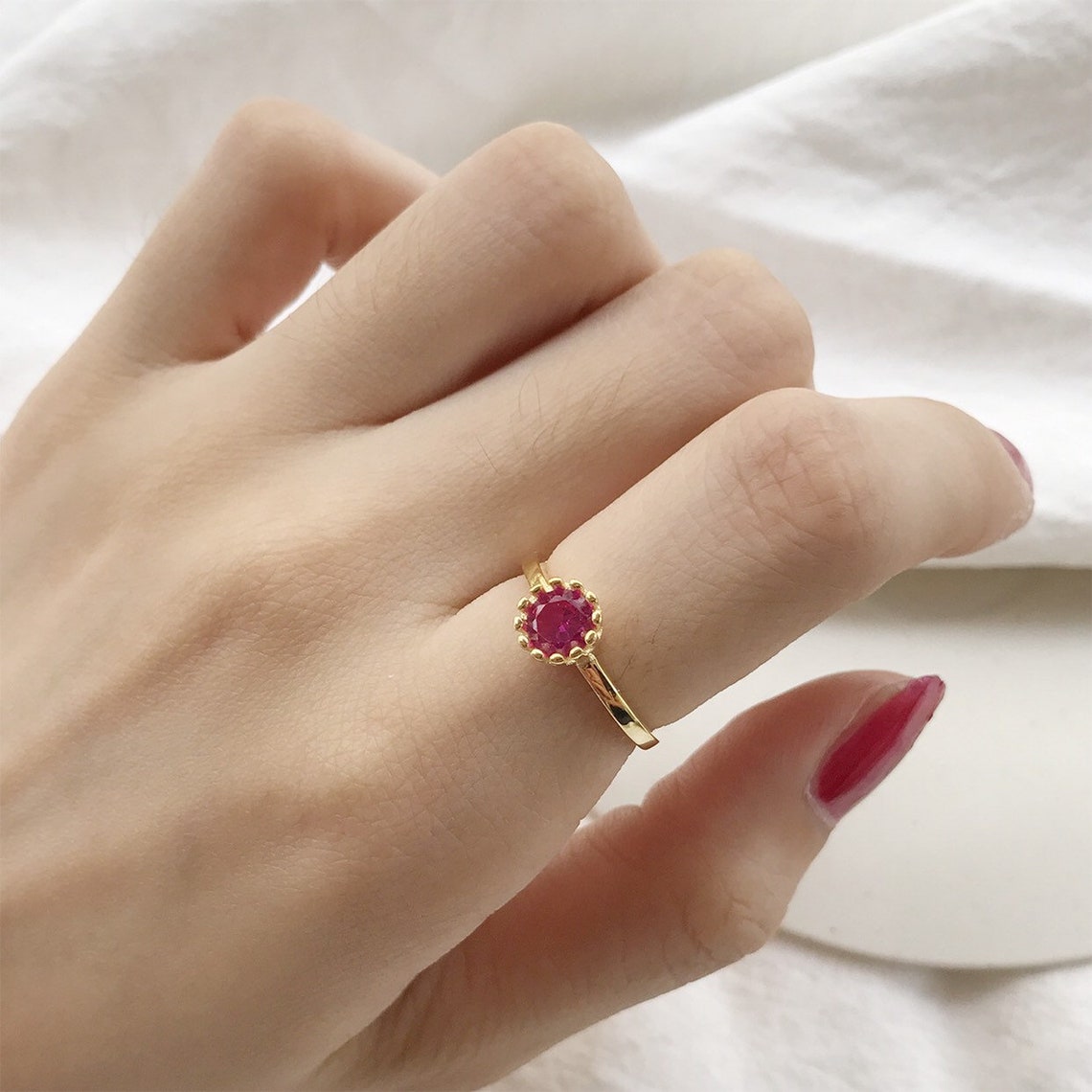 Red Cubic Zirconia Ring/925 Sterling Silver Ring 18k Gold - Etsy