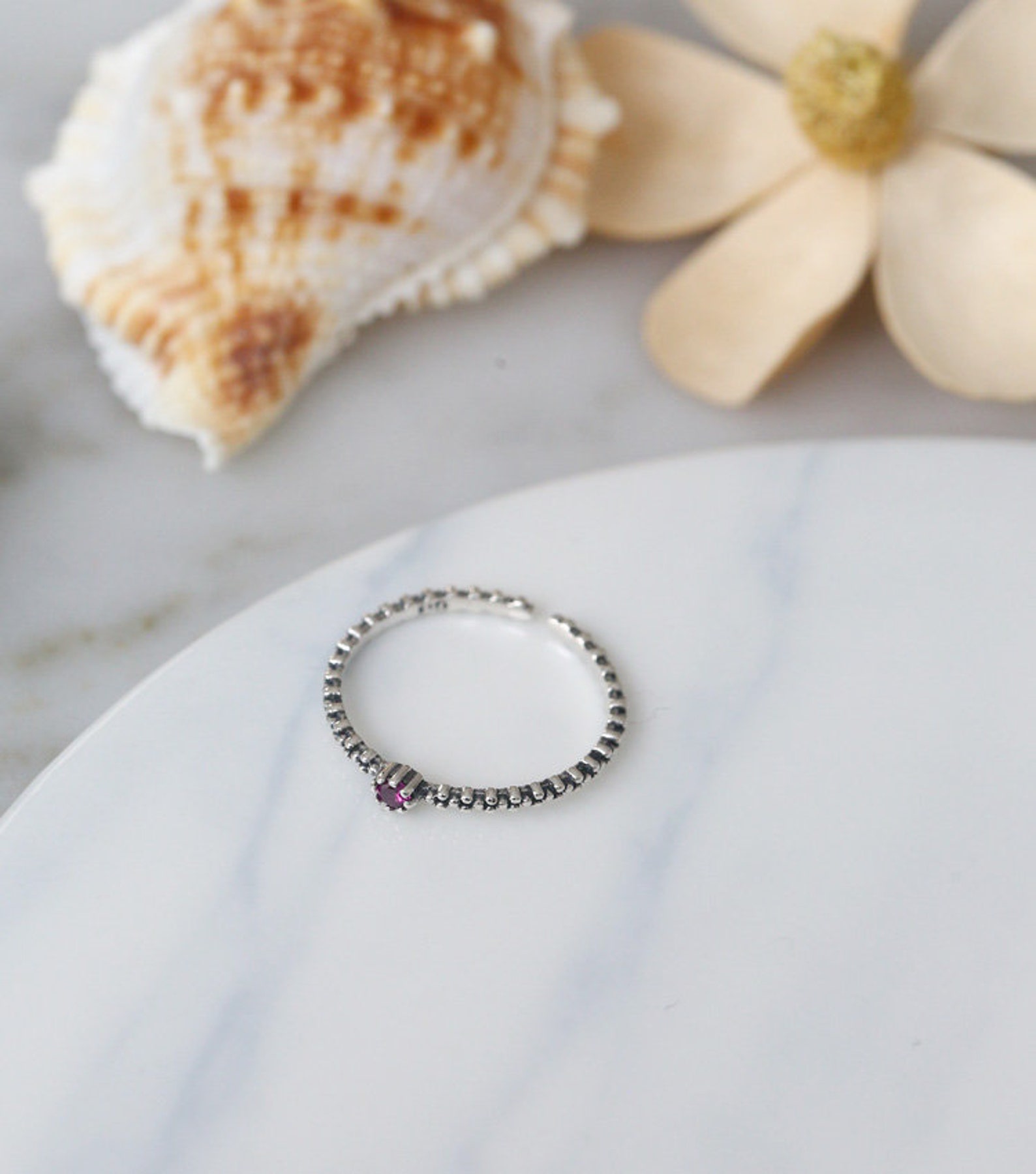 S925 Sterling Silver Band Ring Red Crystal Birthstones Paved - Etsy