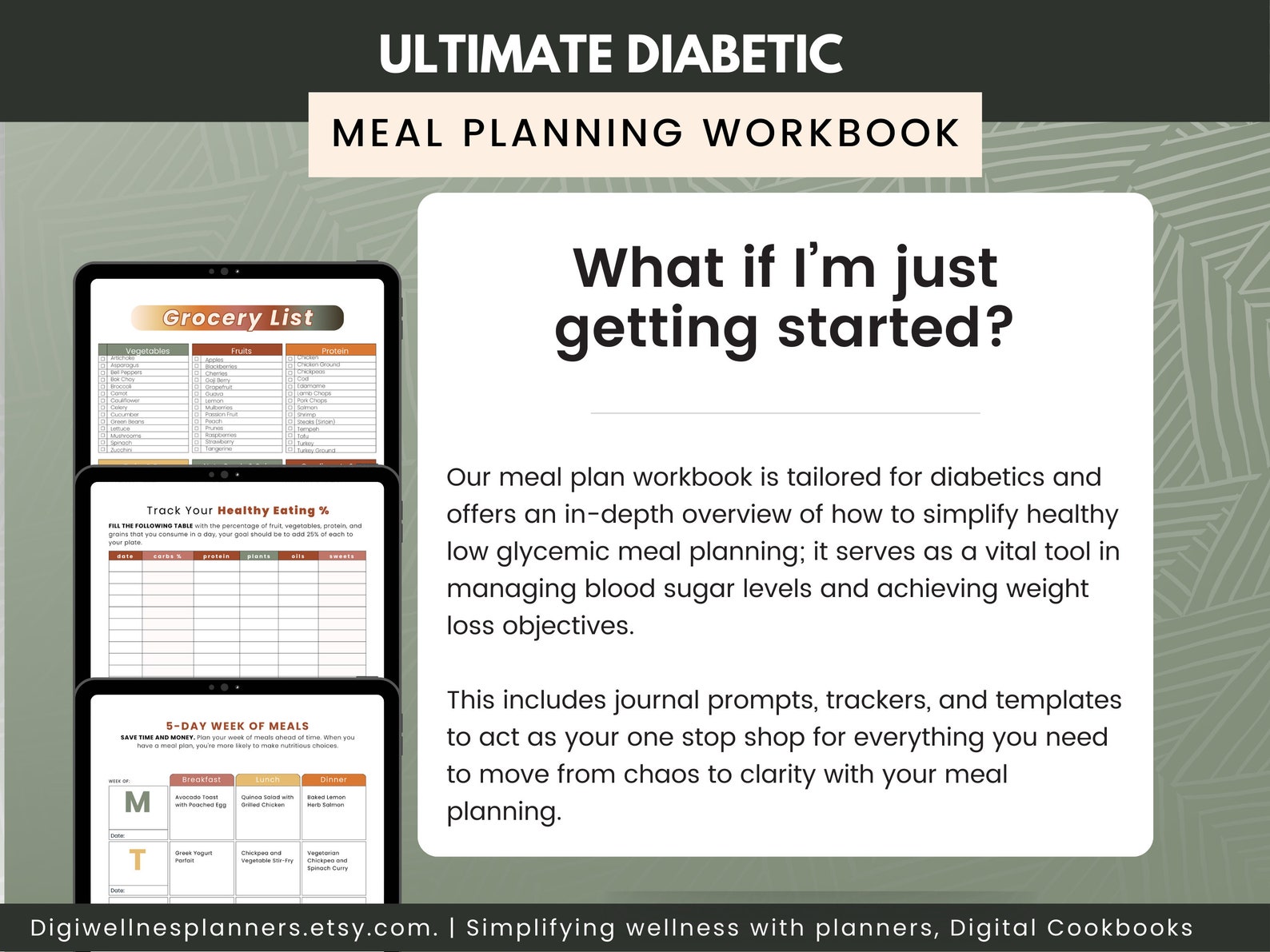 Diabetic Meal Planning Workbook, 5 Day Low Glycemic Meal Plan & Blood ...