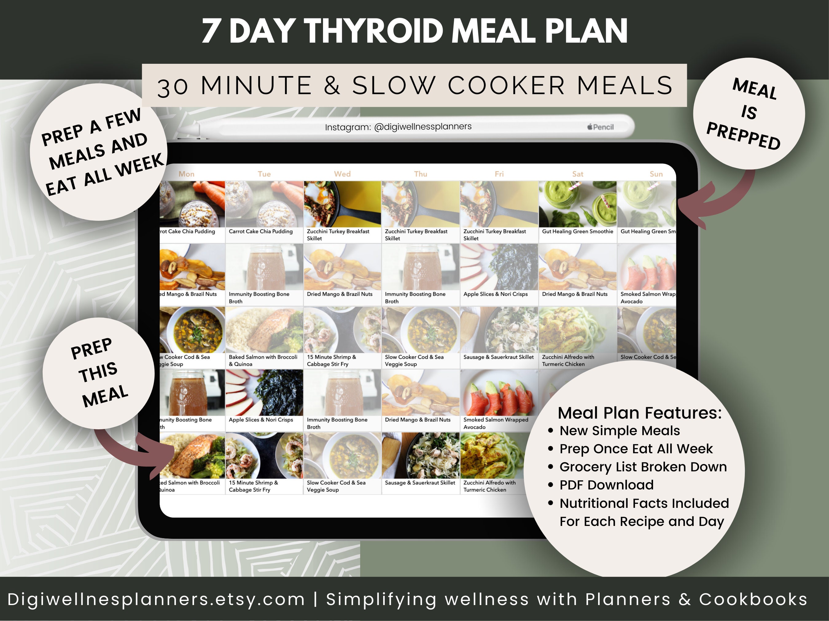 7-day Thyroid Meal Plan for Women 13 Recipes Grocery List Simple ...