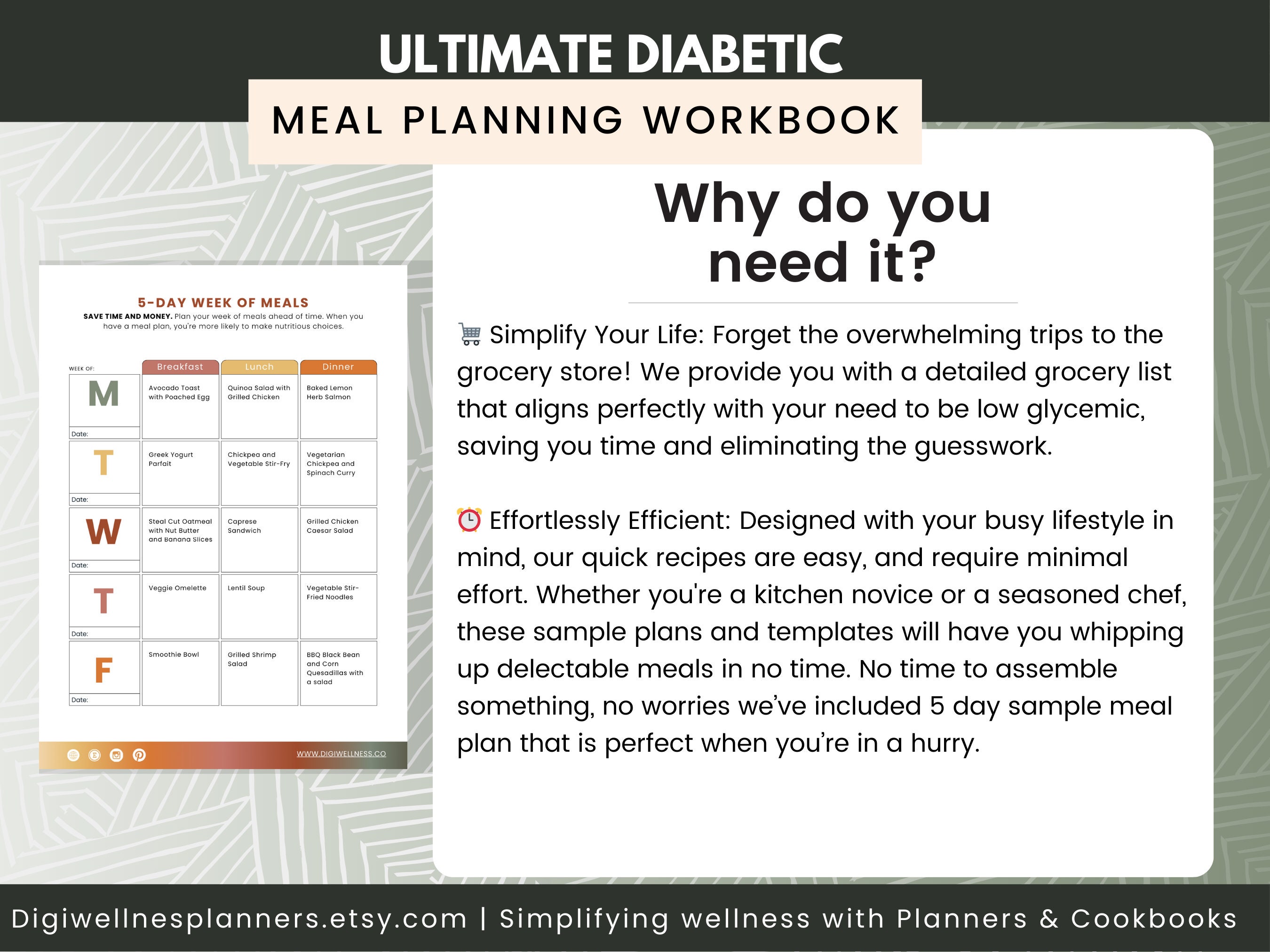 Diabetic Meal Planning Workbook, 5 Day Low Glycemic Meal Plan & Blood ...