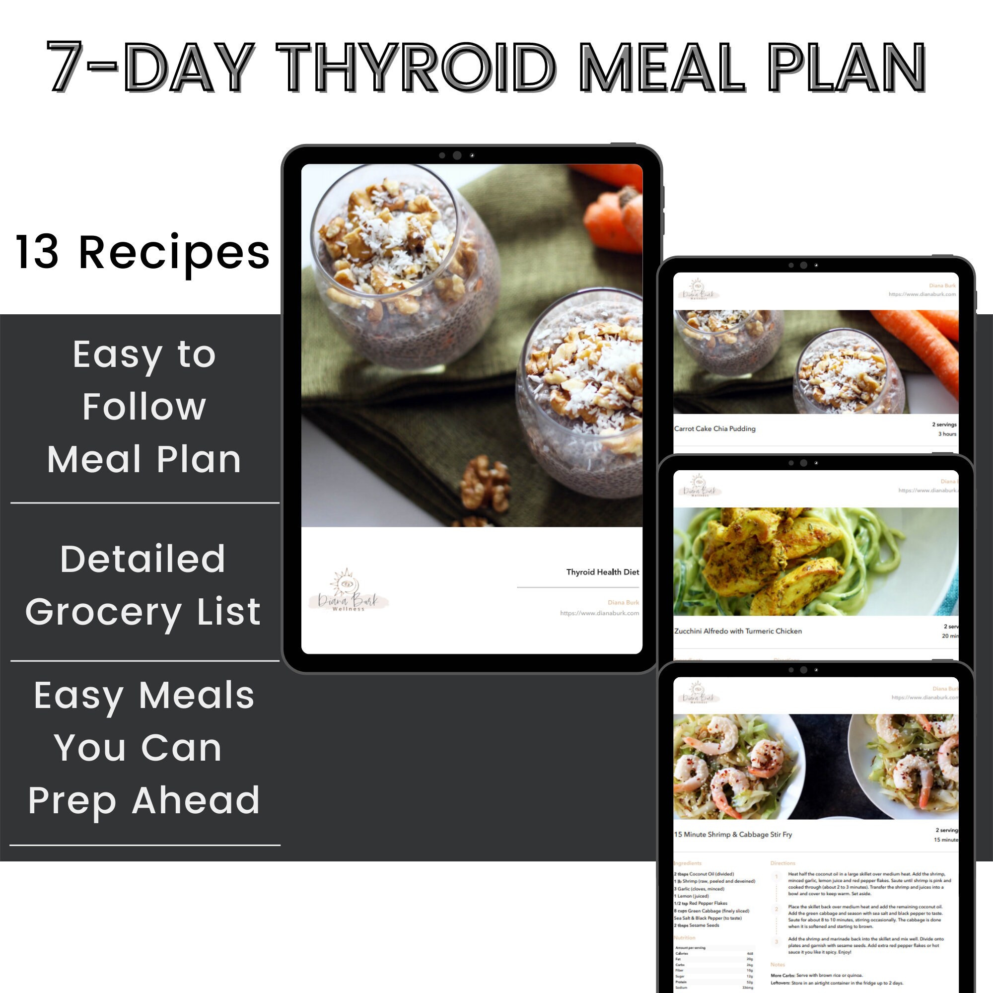 7 Day Thyroid Meal Plan For Women 13 Recipes Grocery List Etsy España