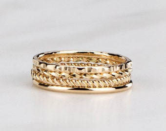 Gold and Silver Stack Ring Set Hammered Gold Silver Stacked | Etsy