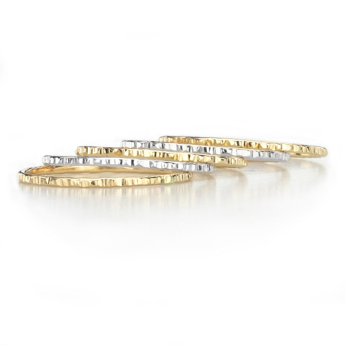 Gold and Silver Stack Ring Set Hammered Gold Silver Stacked - Etsy