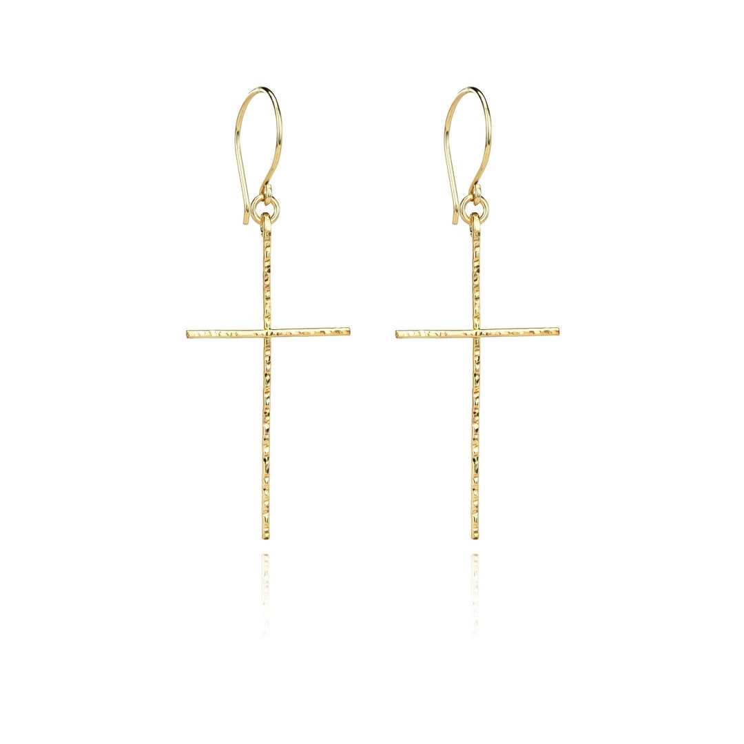 Cross Earrings, Gold Cross Earrings, Hammered Cross Earrings, Cross ...