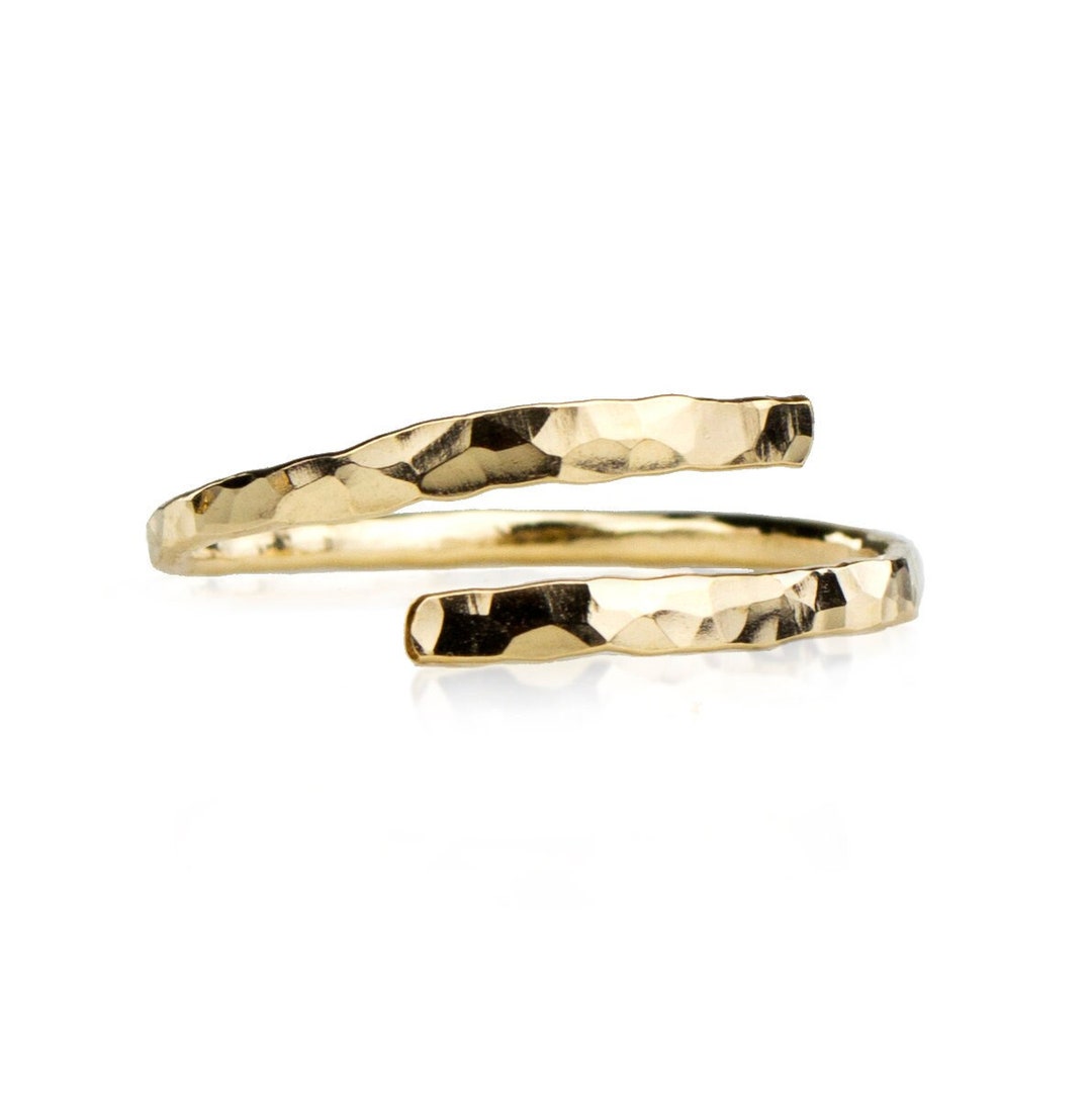 Hammered Bypass Ring, Adjustable Open Band Spiral Ring, Gold or Silver ...