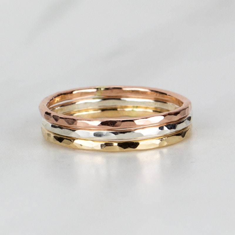 Mixed Metal Rings Stacking Rings Hammered Gold Ring Silver | Etsy
