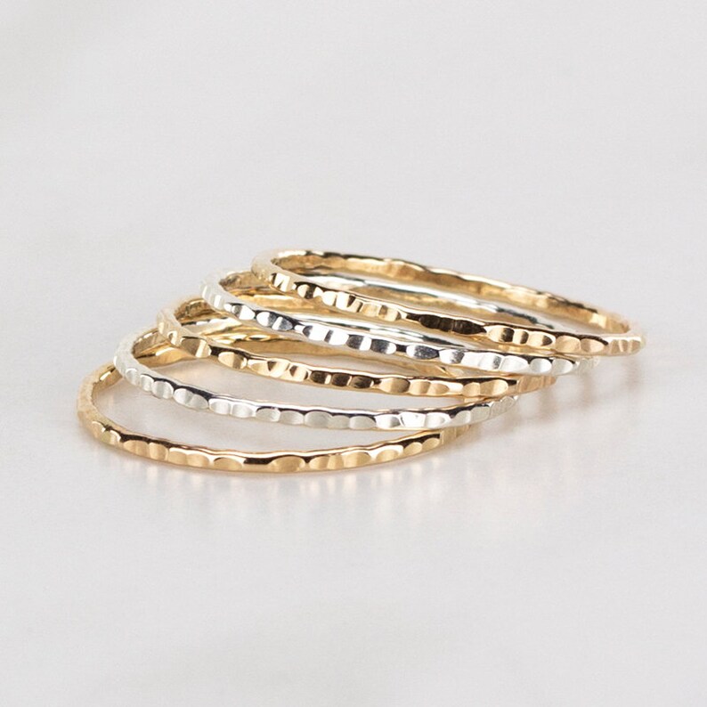 Gold and Silver Stack Ring Set Hammered Gold Silver Stacked | Etsy