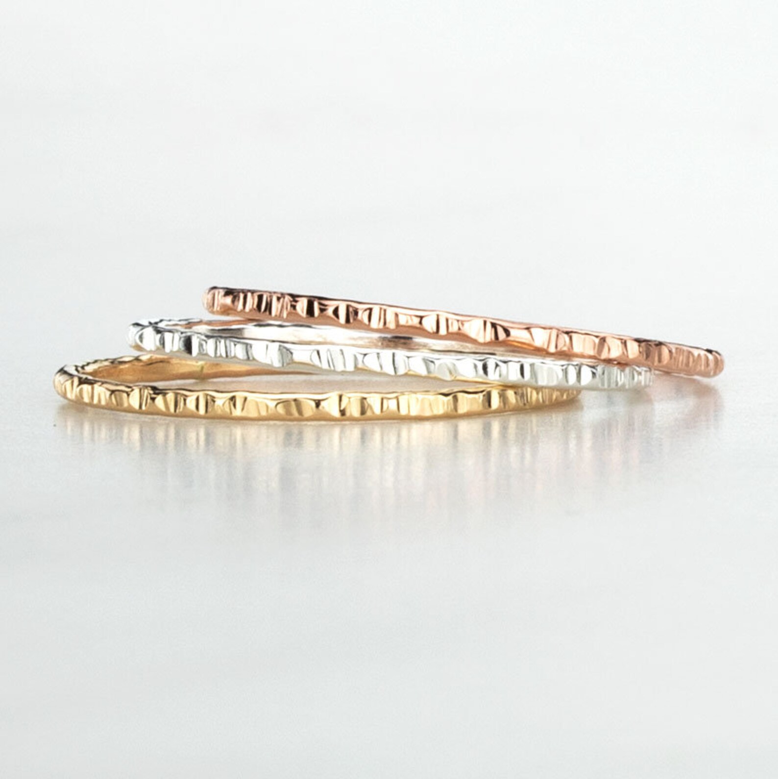 Tri Color Stack Ring Set Thin Stack Rings Textured Ring - Etsy