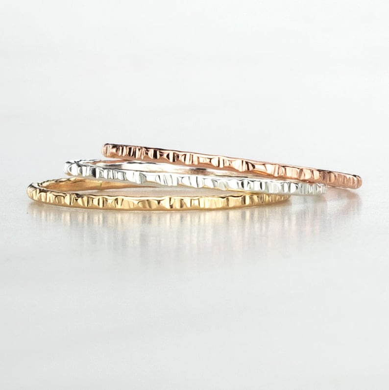 Tri Color Stack Ring Set Thin Stack Rings Textured Ring | Etsy