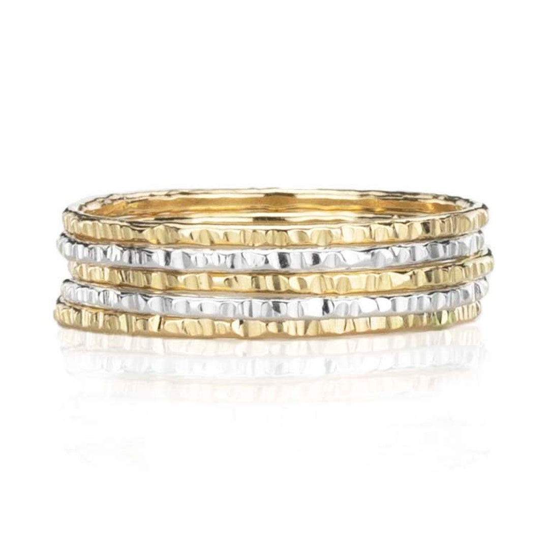 Gold and Silver Stack Ring Set, Hammered Gold Silver Stacked Rings Thin ...