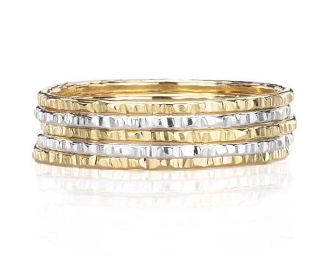 Gold and Silver Stack Ring Set, Hammered Gold Silver Stacked Rings Thin ...
