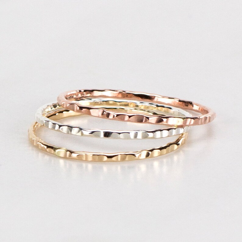 Tri color stack ring set Thin stack rings Textured ring | Etsy
