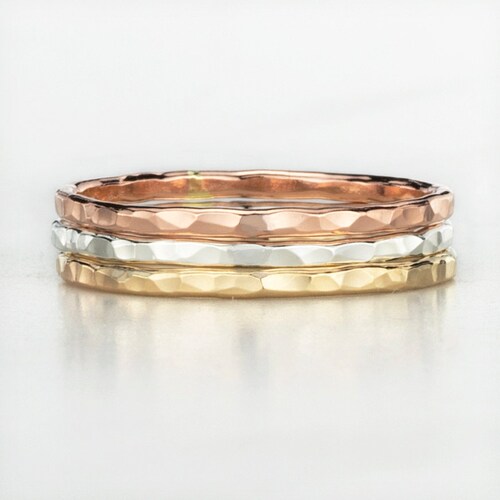 Tri Color Stack Ring Set Thin Stack Rings Textured Ring | Etsy