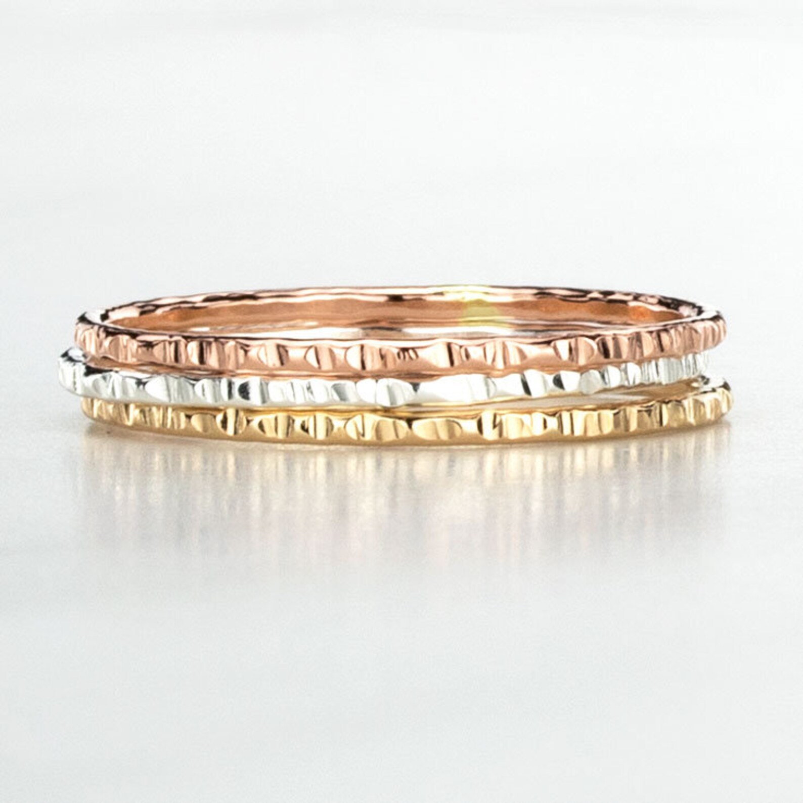 Tri Color Stack Ring Set Thin Stack Rings Textured Ring | Etsy