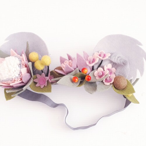 Koala Ears Headband / Crown Pure Wool Felt Floral Headband - Etsy