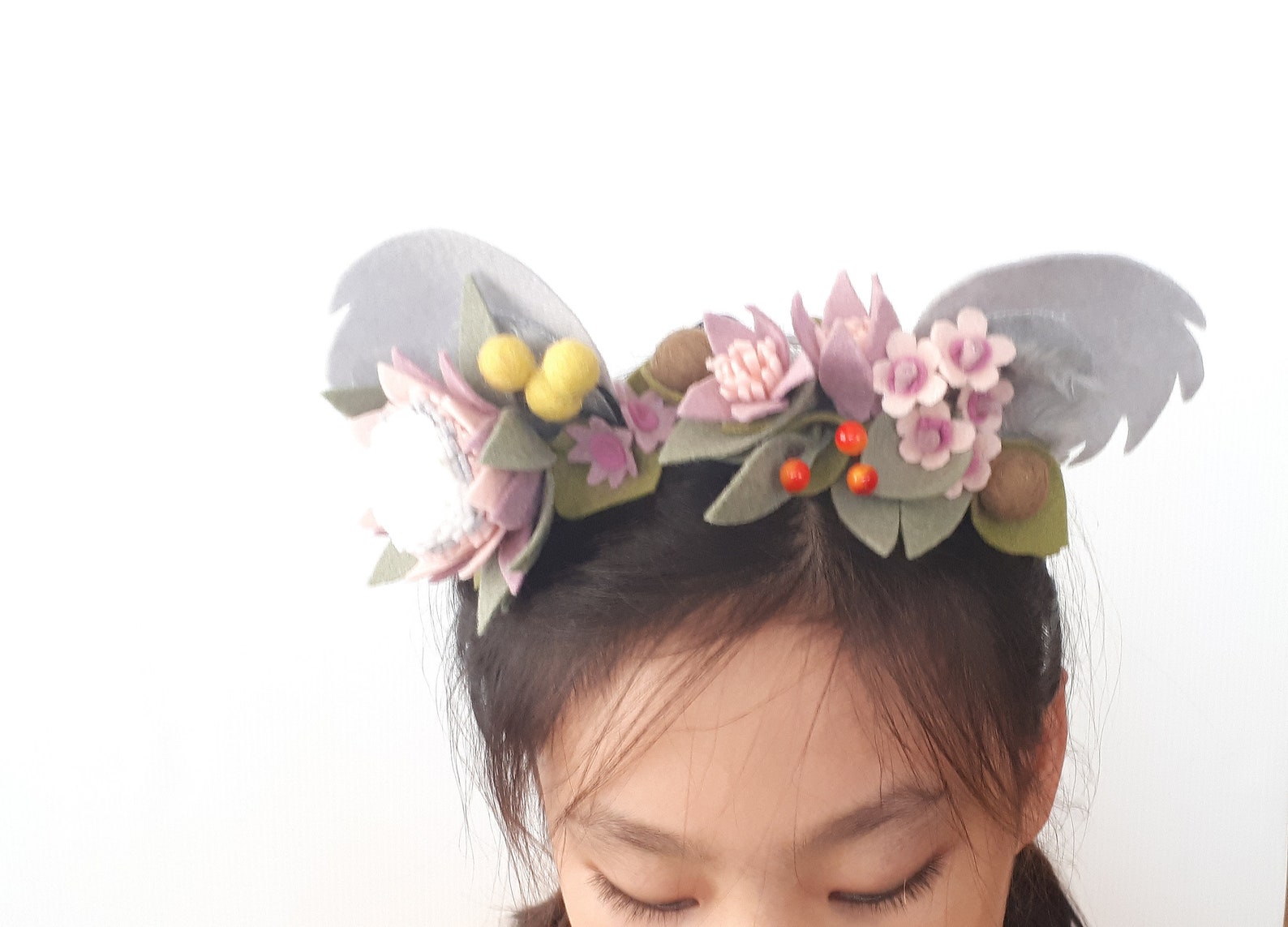 Deluxe Koala Ears Headband / Crown Pure Wool Felt Floral | Etsy