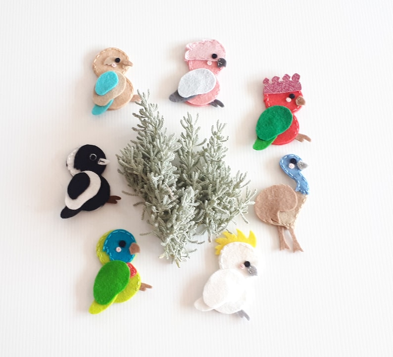 Australian Birds - Felt Finger Puppets, Pretend Play, Kookaburra, Emu ...