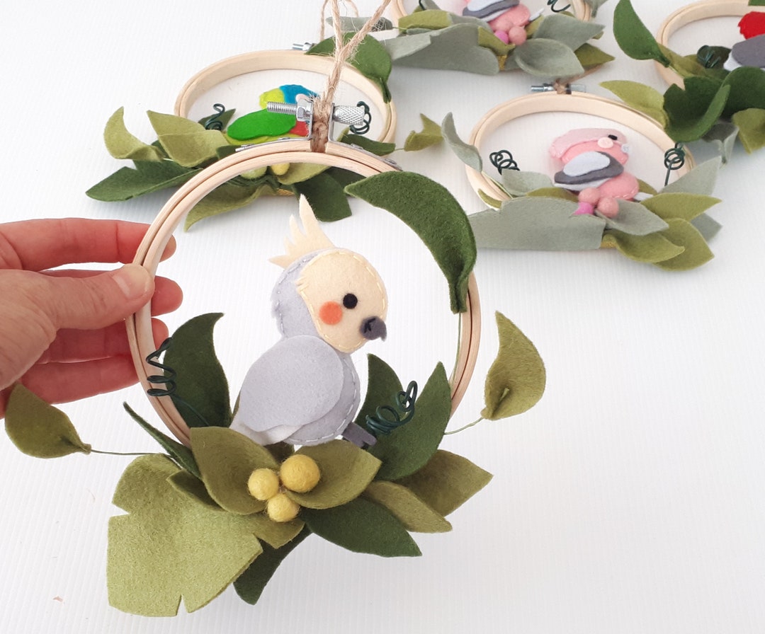 Cockatiel Bird Hoop Art 100% Pure Wool Felt Mini Wreath - Etsy