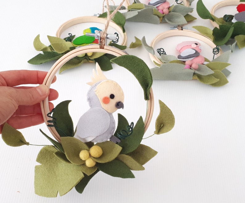 Cockatiel Bird Hoop Art, 100% Pure Wool Felt, Mini Wreath, Mini Hoop ...
