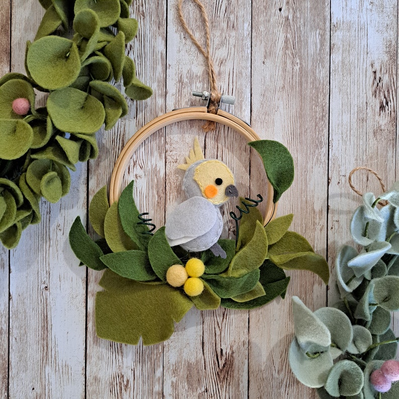 Cockatiel Bird Hoop Art, 100% Pure Wool Felt, Mini Wreath, Mini Hoop ...