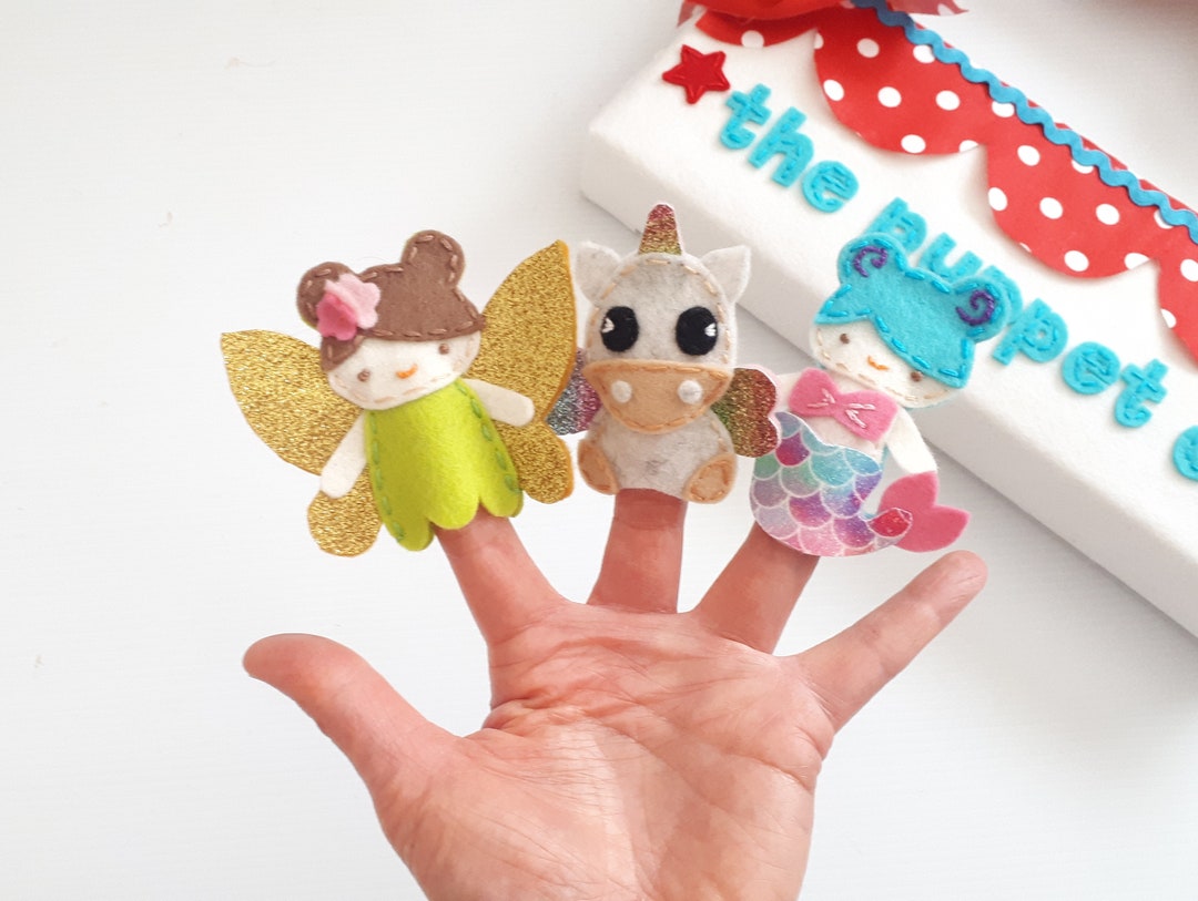 Unicorn Fairy Mermaid - Set of 3 Pure Wool Felt Finger Puppets, Pretend ...