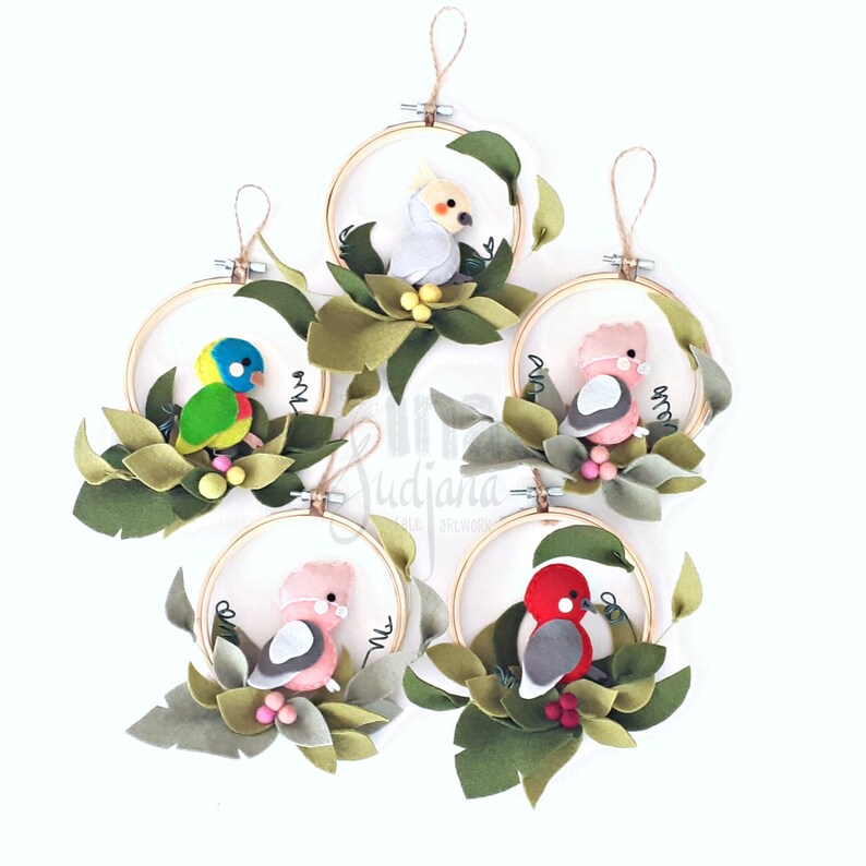 Cockatiel Bird Hoop Art, 100% Pure Wool Felt, Mini Wreath, Mini Hoop ...