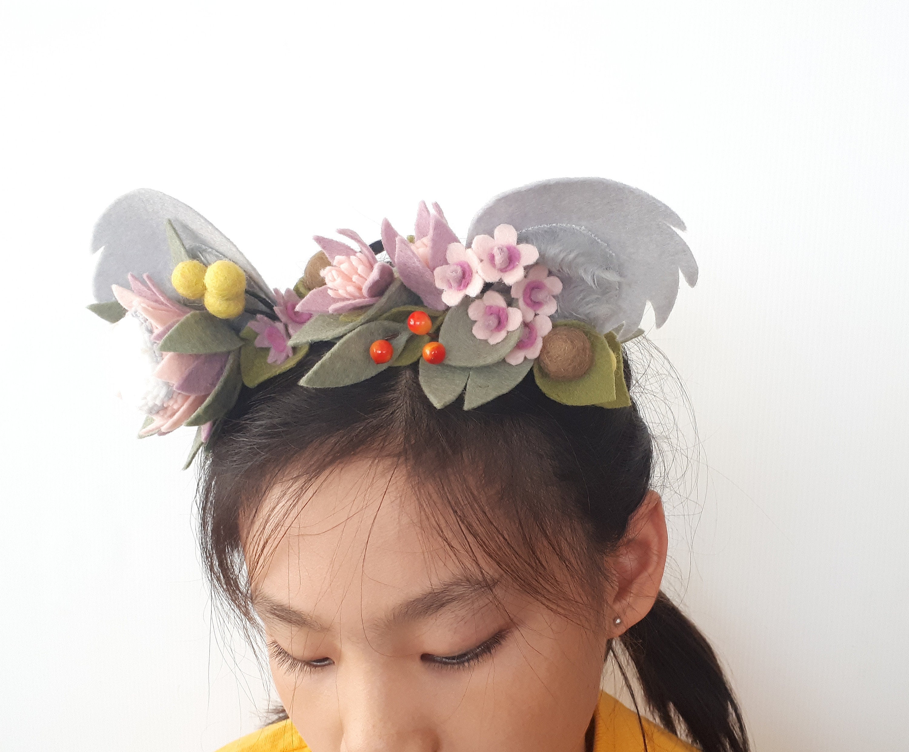 Deluxe Koala Ears Headband / Crown Pure Wool Felt Floral - Etsy
