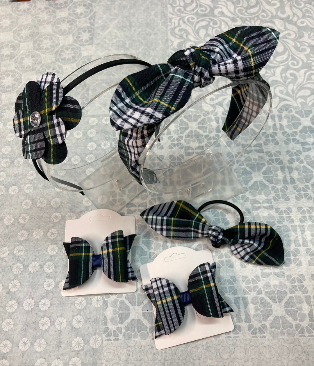 Plaid School Uniform Bow Set: Headband & Ponytail Bows - Etsy