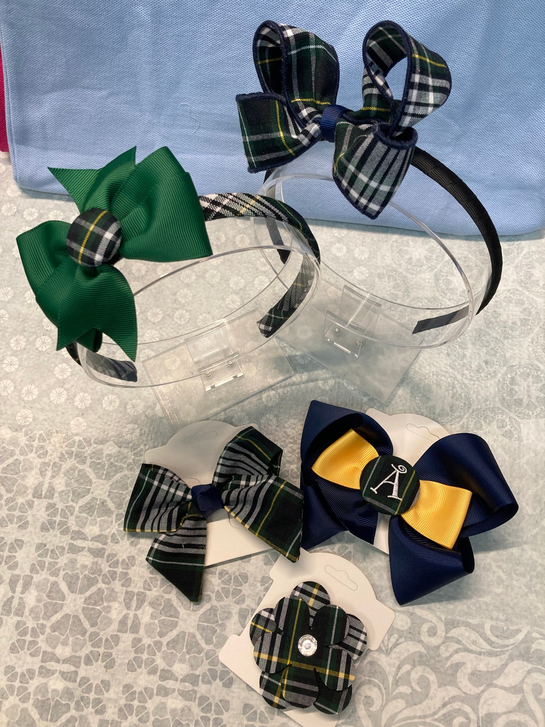 School Uniform Set in Navy Yellow Forest Back to School Uniform Bows ...