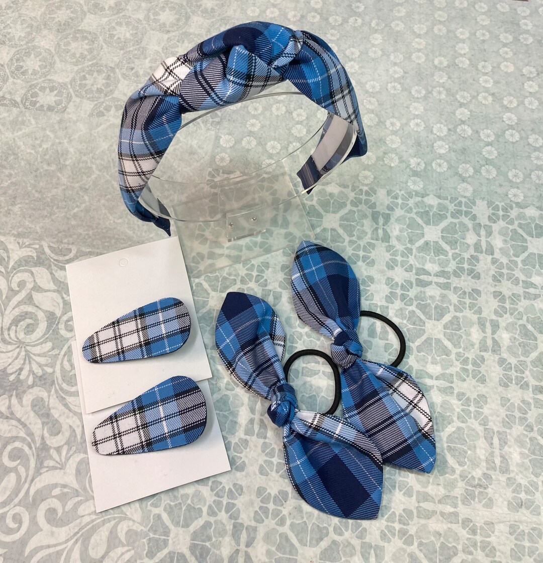 School Uniform Back to School Bows Plaid 76 Navy White Lt Blue - Etsy