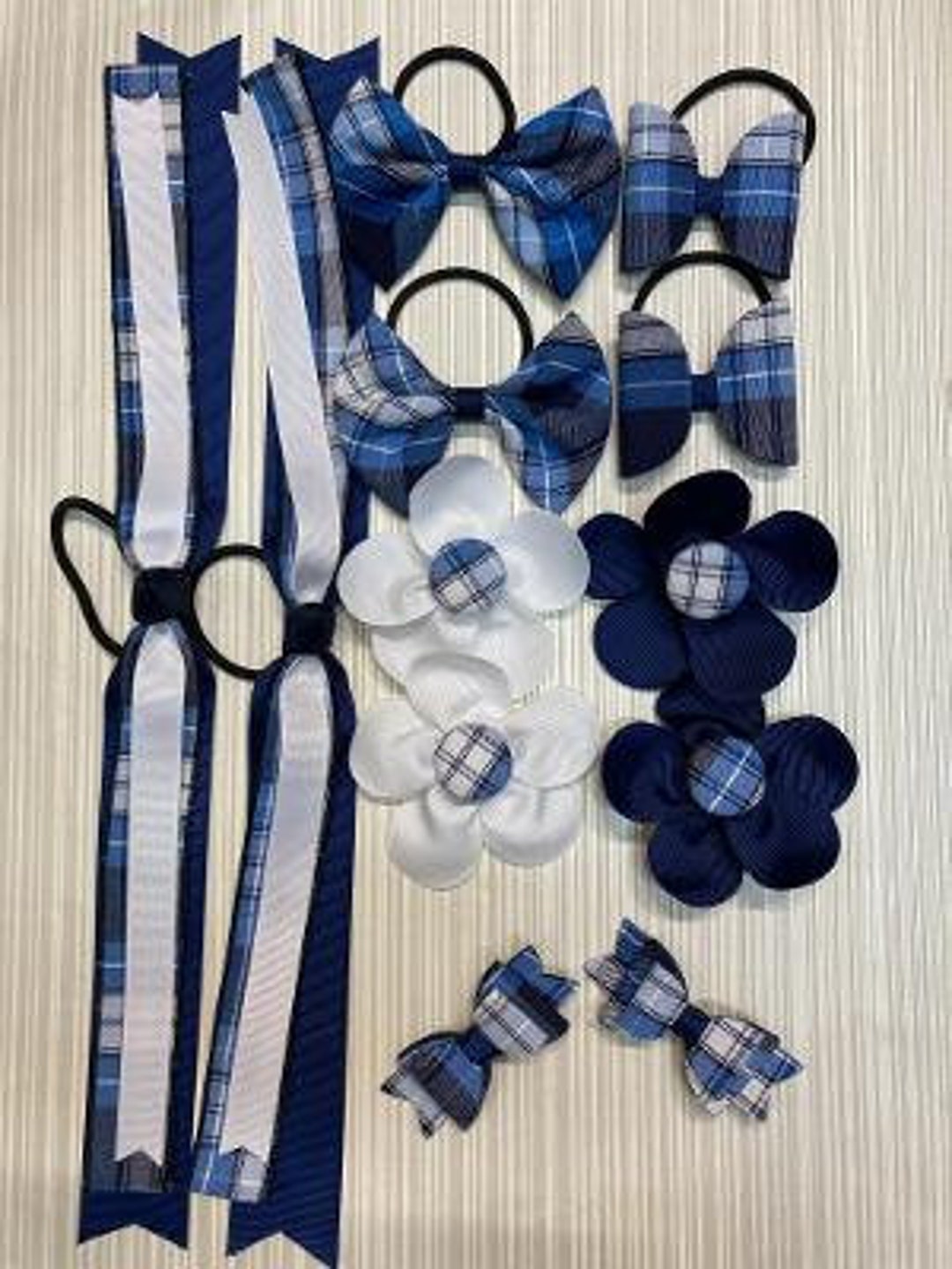 School Uniform Plaid #76 Sonya Navy, White, Light Blue Set of 12 Pieces ...