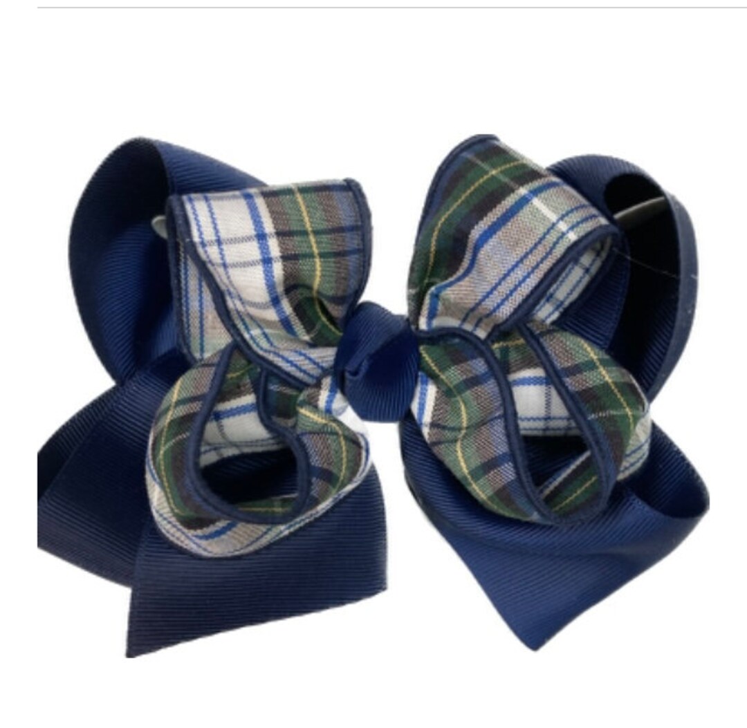 School Uniform Large Bow Navy, White, Yellow Plaid 80 Back to School ...