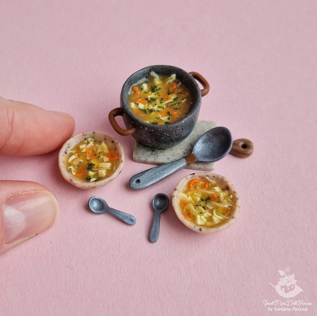 Miniature Soup Set. Scale 1:12. Handmade, Polymer Clay. Dollhouse ...