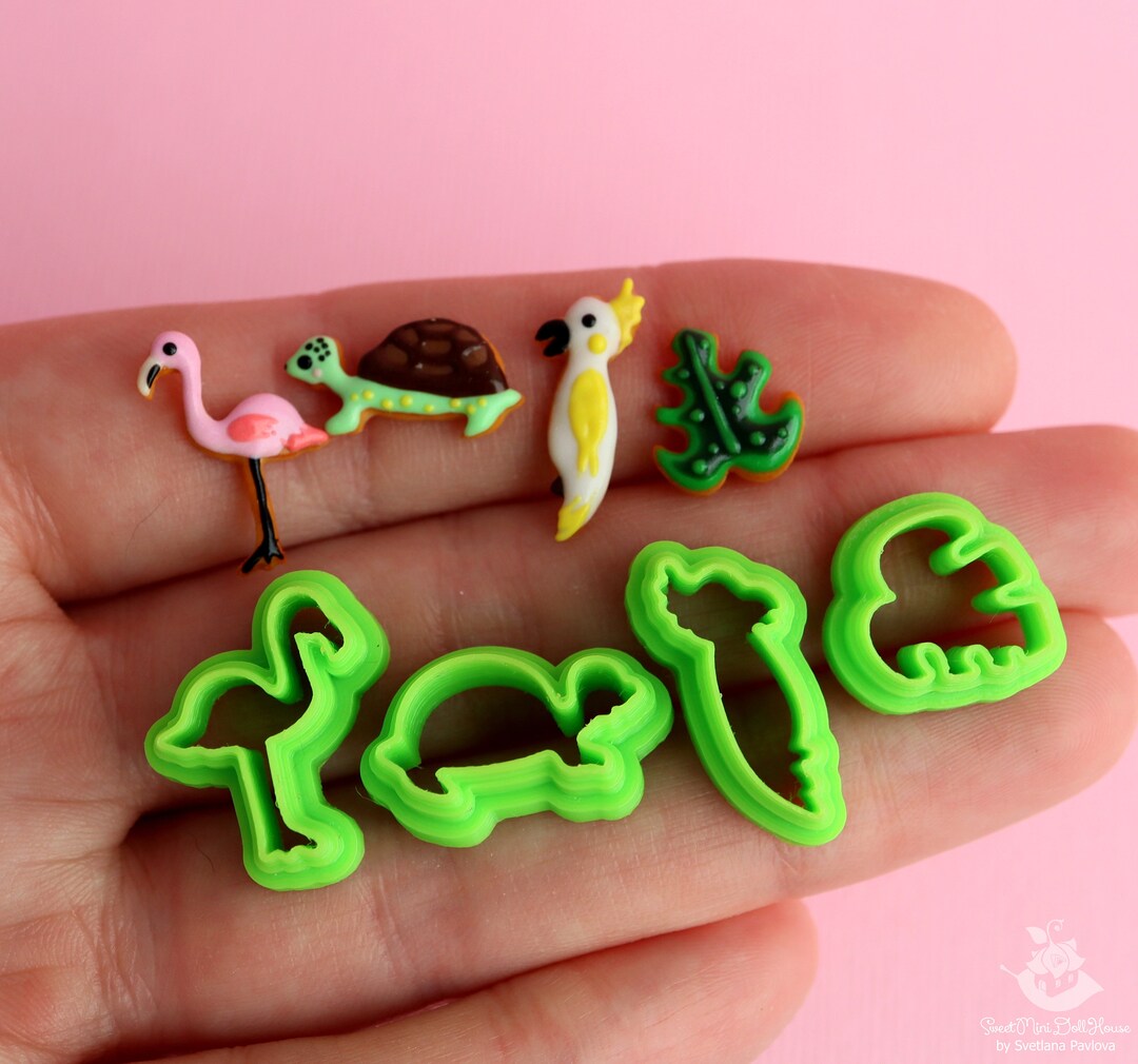 Tropical Cookie Cutter Set: Flamingo, Parrot, Turtle, Leaf (PLA Plastic ...