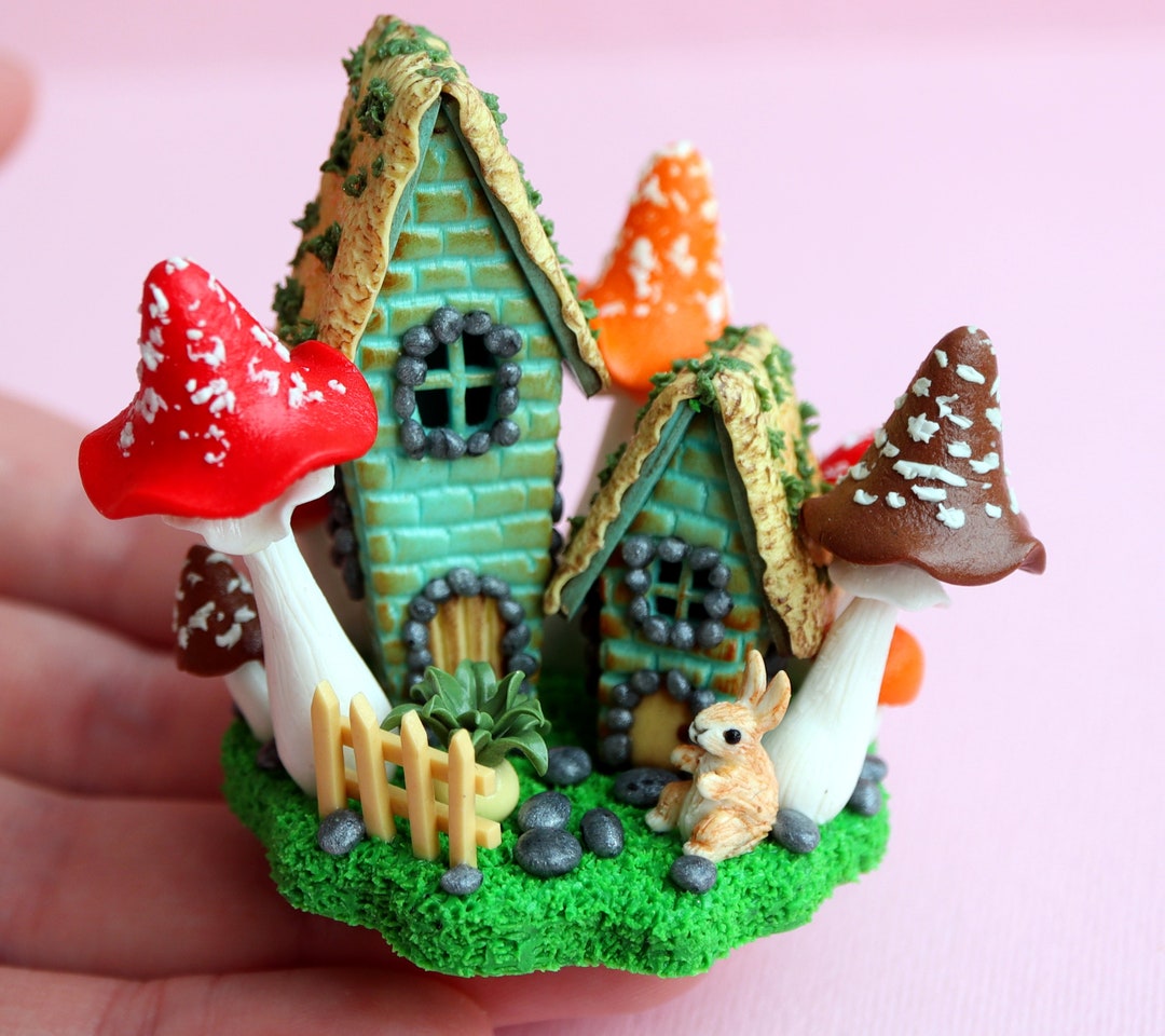Miniature Fairy Tale Magic Mushroom Farm. Polymer Clay House. Handmade ...