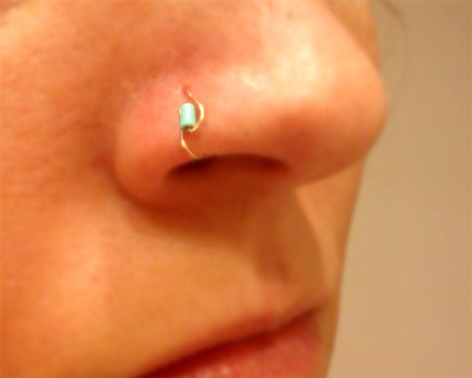 Turquoise Nose Ring Nose Hoop Thin Nose Ring Gold Nose - Etsy