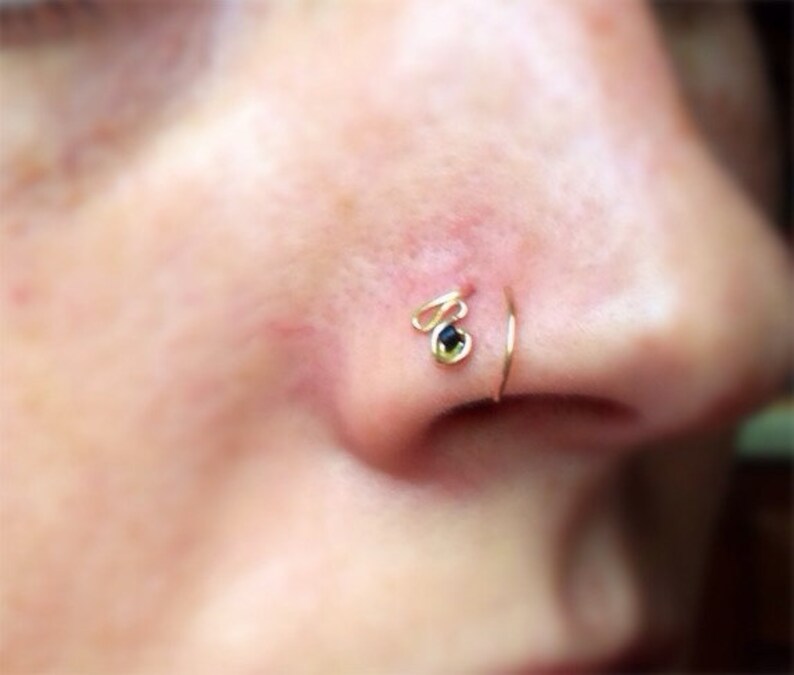 Double Loop Black & Gold Nose Ring for Single Pierced Nose, Available ...