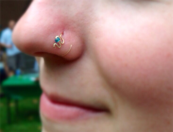 The Sammy Double Loop Nose Ring With Teal Bead in Silver Gold - Etsy