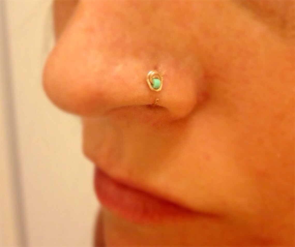 Nose Ring With Turquoise Bead Nose Hoop, 14k Rose Gold, Yellow Gold ...