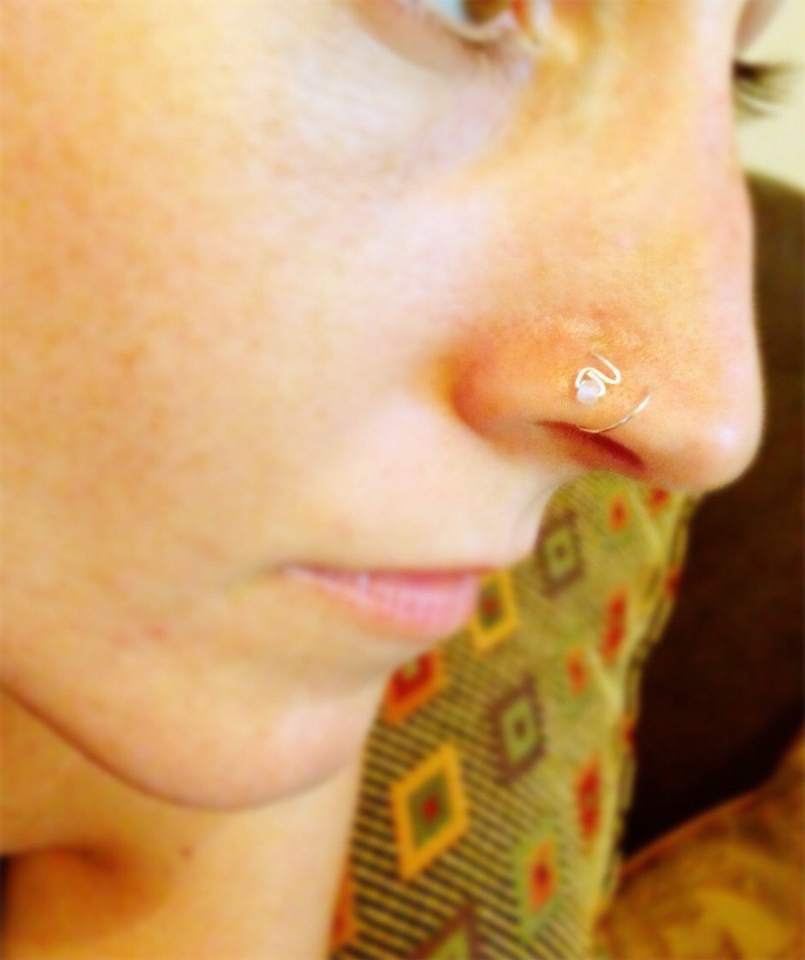 Double Loop Nose Ring With Moonstone Bead in Silver Gold or - Etsy