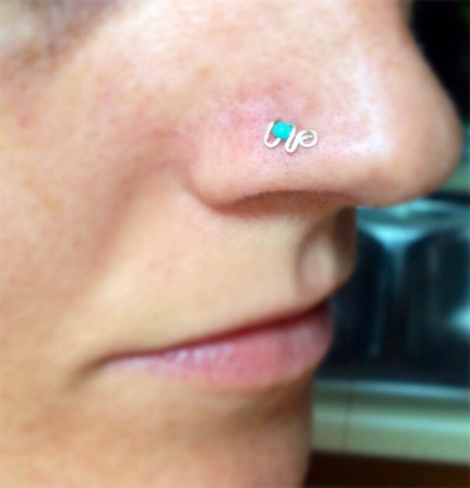Little Aztec Nose Stud With Teal Bead Nose Screw Silver Nose - Etsy